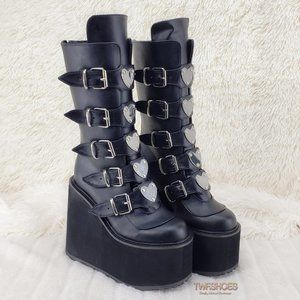 Demonia | Shoes | Black Goth Rave Boots Heart Plate Straps | Poshmark